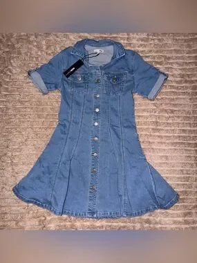 Fashion Nova | Dresses | Fashion Nova Light Blue Denim Buttonfront Mini ...